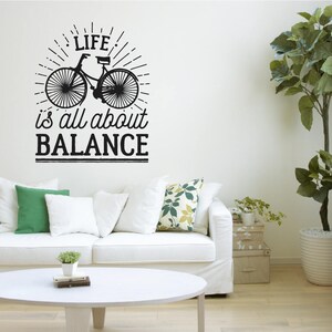 Life is About Balance Wall Decal Decor Bicycle Motivation Quote Wall ...
