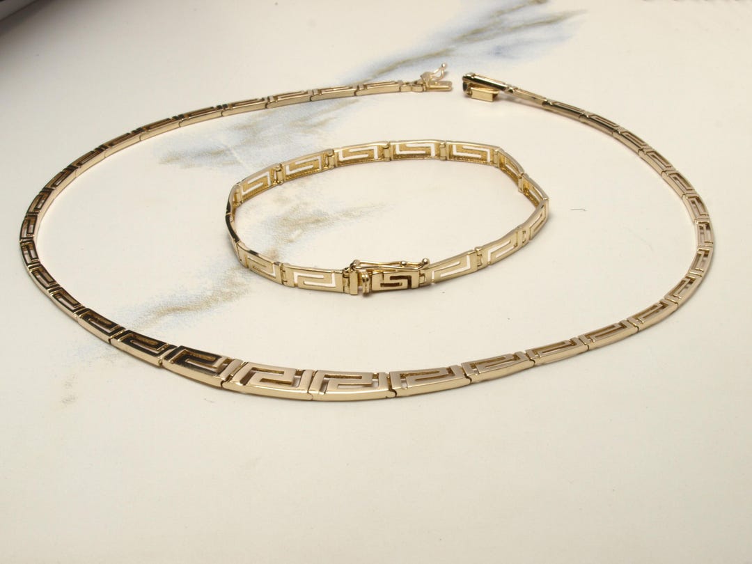 Greek Key Design Necklace and Bracelet in 14ct Gold - Etsy