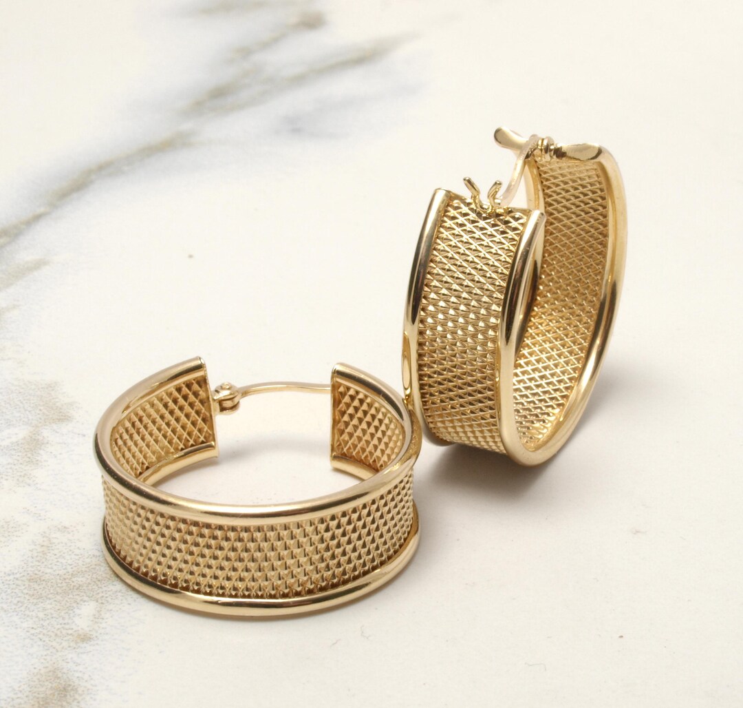 14ct Gold Wide Hoop Earrings - Etsy