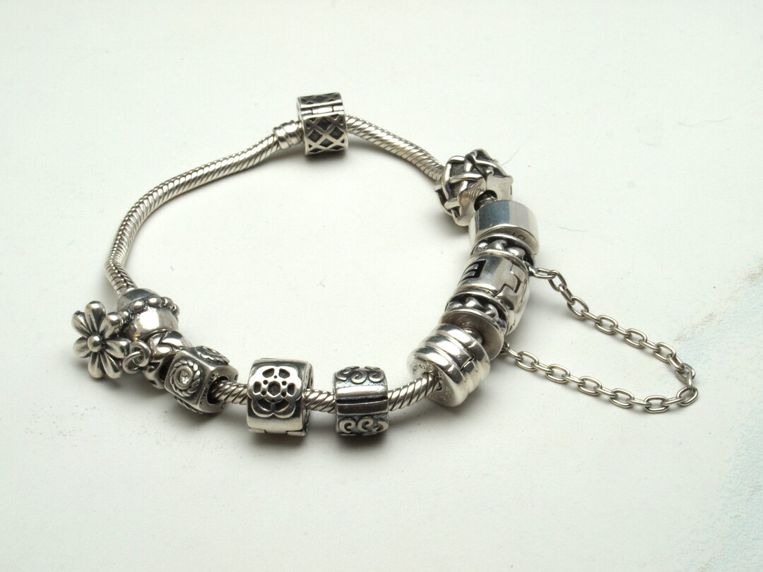 Heavy Silver Charm Bracelet With Nine Charms and Safety Chain - Etsy