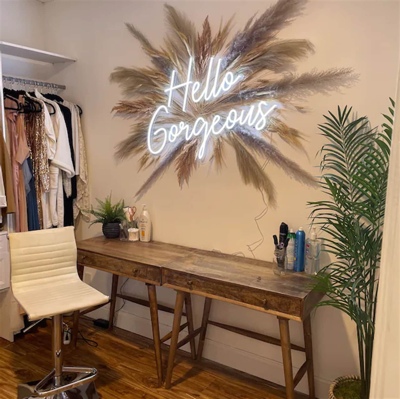 Hello Gorgeous Neon Sign Light Neon Sign on Pampas Background - Etsy UK