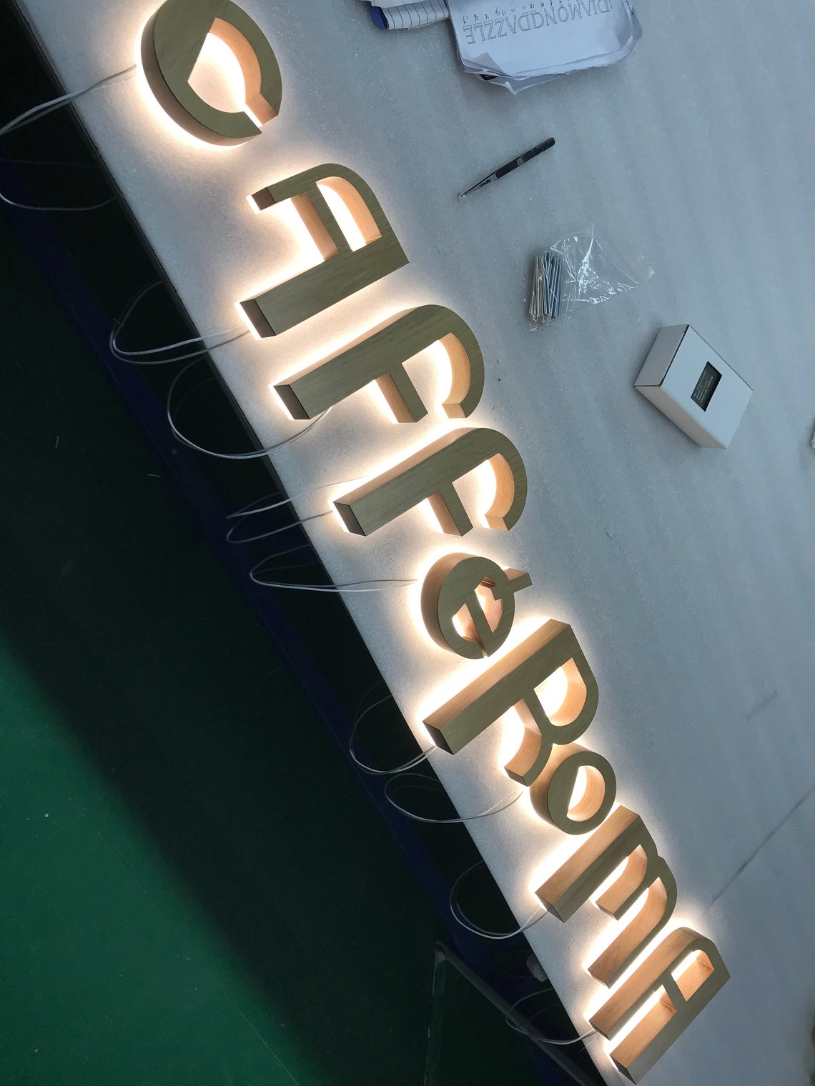 Custom Wood Backlit Business Sign - 3D Wooden Logo Signage - LED Halo ...