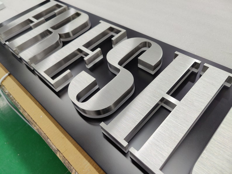Brushed Silver Metal Backlit Letter With Backing Panel, Backlit Lobby ...