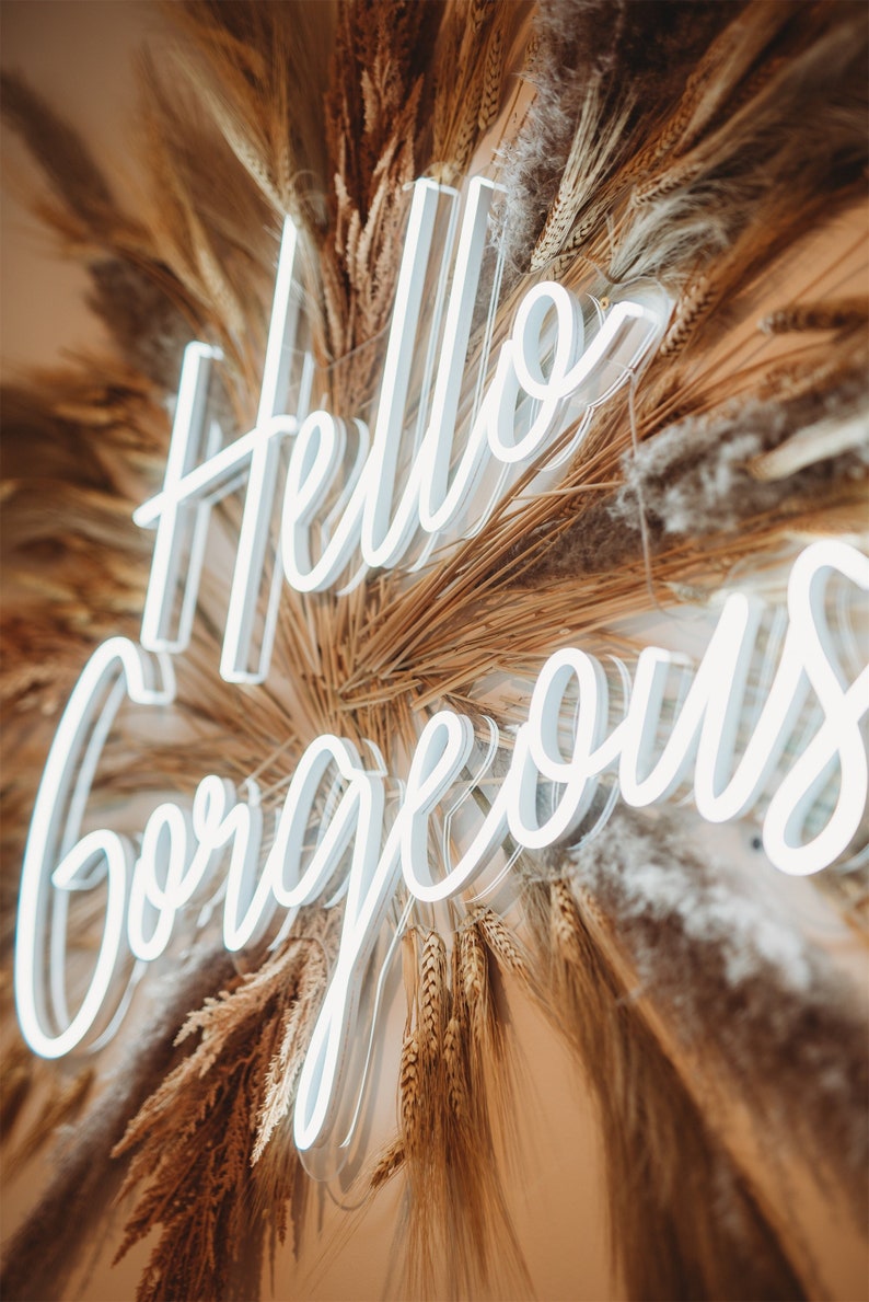 Hello Gorgeous Neon Sign Light Neon Sign on Pampas Background - Etsy UK