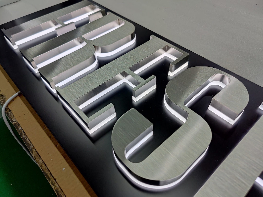 Brushed Silver Metal Backlit Sign With Backing Panel, Backlit Lobby ...