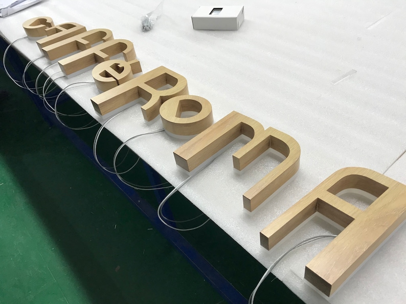 Custom Wood Backlit Business Sign - 3D Wooden Logo Signage - LED Halo ...