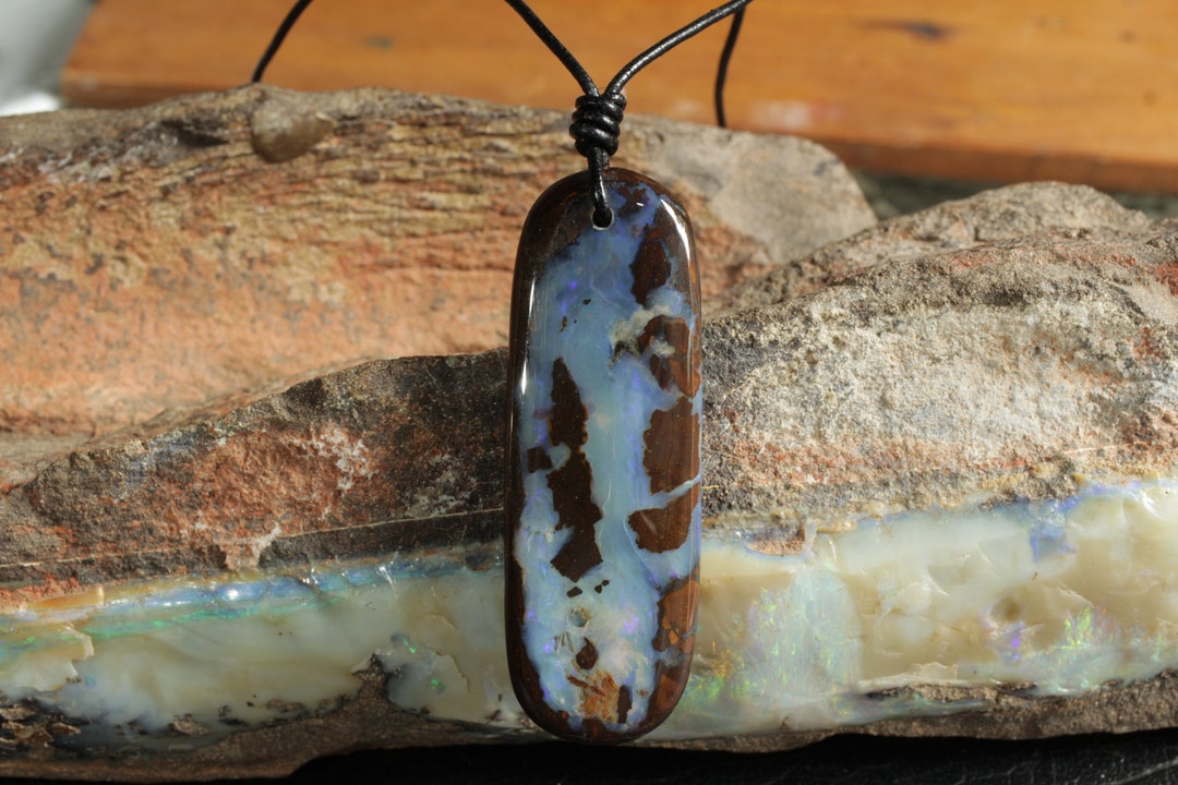 Handcrafted Blue Boulder Opal Necklace: Natural Australian Gemstone ...