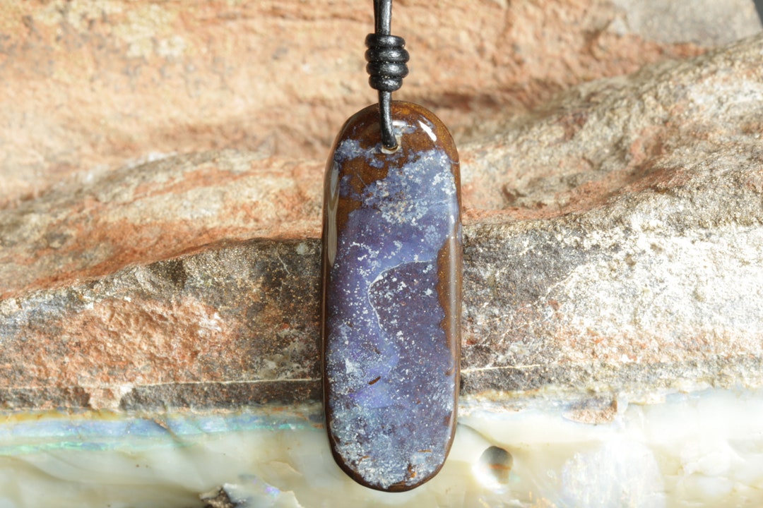 Elongated Free Shape Oval Blue Boulder Opal Necklace | Natural ...