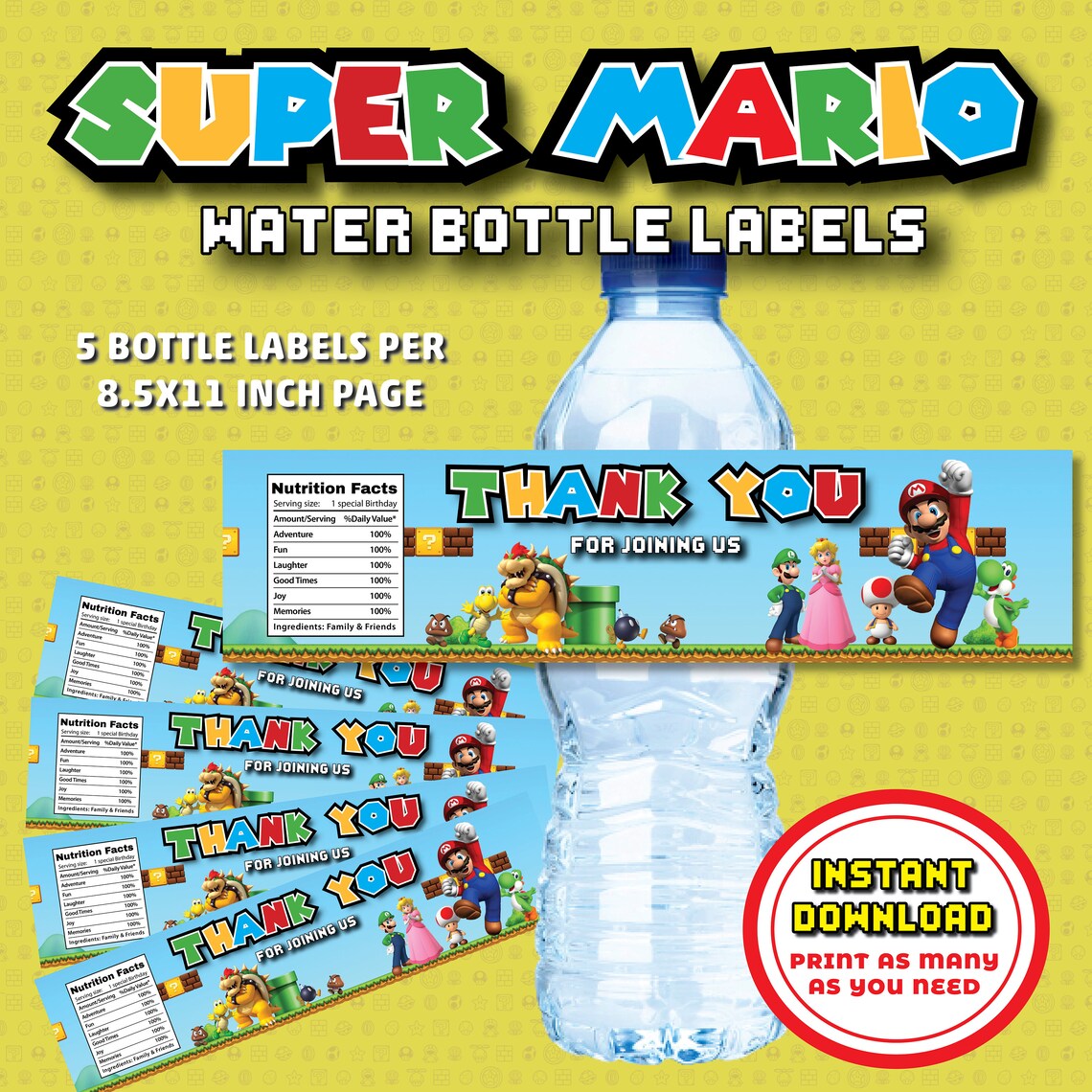 Instant Download , Super Mario Bottle Labels, Super Mario Birthday ...