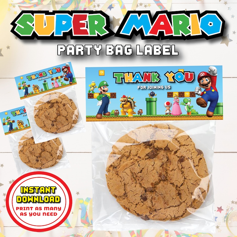 Instant Download , Super Mario Party Bag Topper, Super Mario Birthday ...