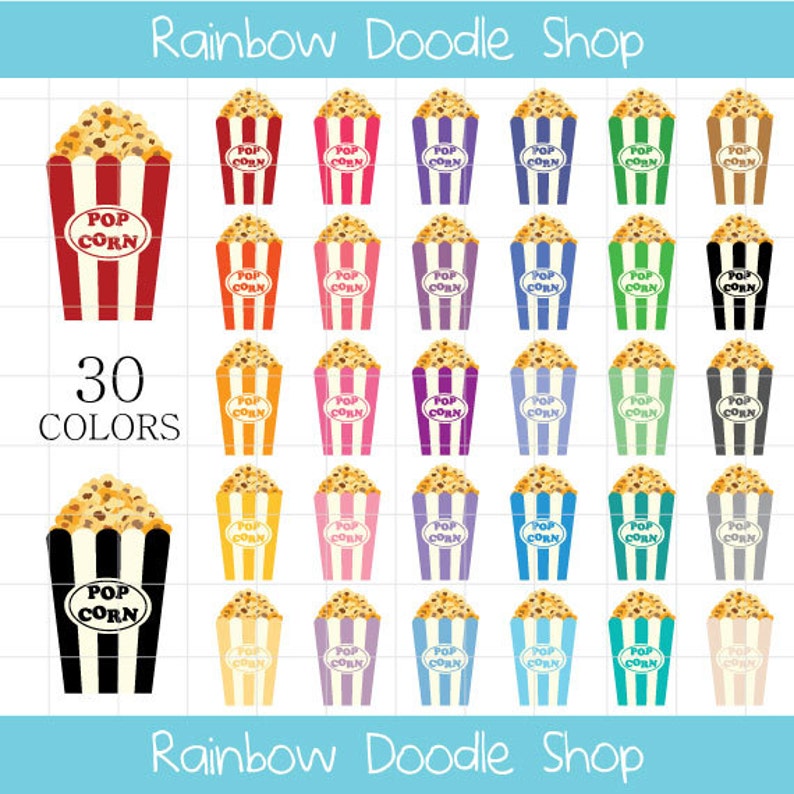 Popcorn Clipart, Popcorn Clip Art, Colorful Popcorn Clipart, Rainbow ...