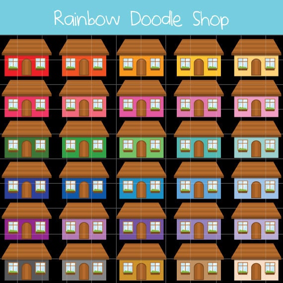 House Clipart, Colorful Houses Clipart, Rainbow Houses Clipart, Houses ...