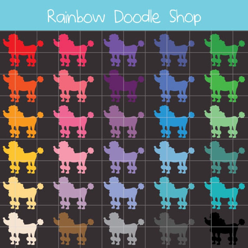Poodle Clipart, French Poodles Clip Art, Poodle Silhouettes, Colorful ...