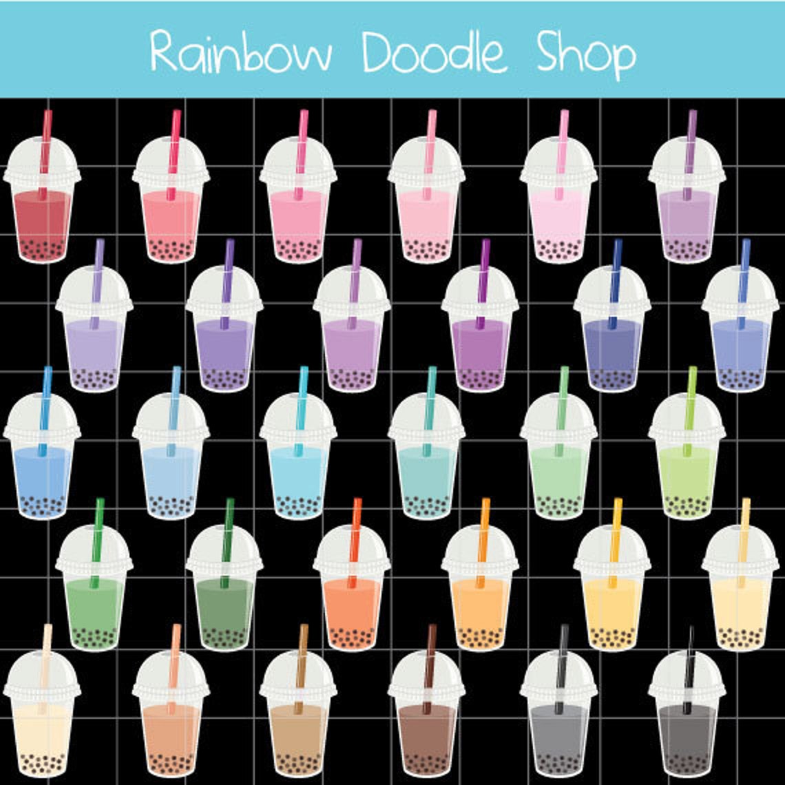 Bubble Tea Clipart, Bubble Tea Clip Art, Colorful Bubble Tea, Digital ...