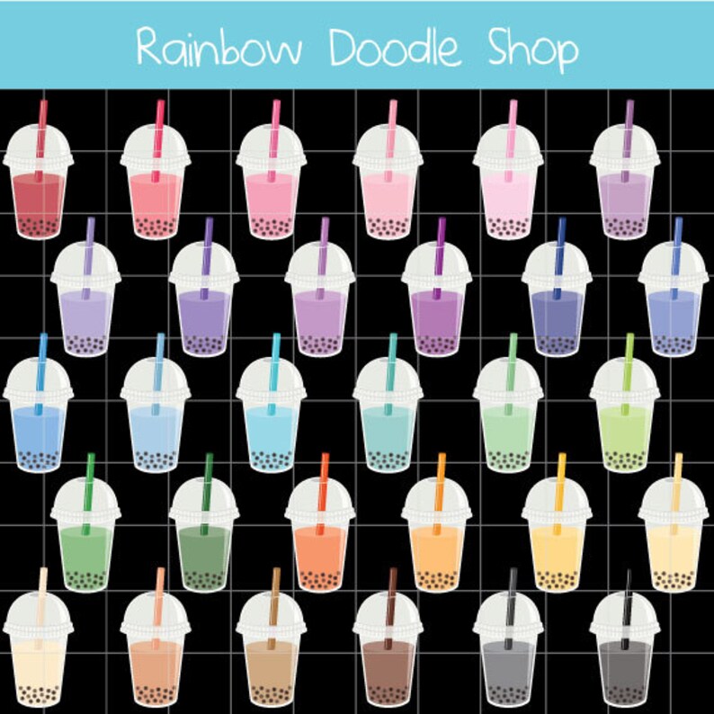 Bubble Tea Clipart, Bubble Tea Clip Art, Colorful Bubble Tea, Digital ...