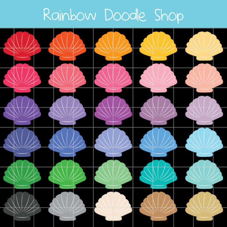 Seashell Clipart, Sea Shells Clip Art, Scallop Seashells, Colorful ...