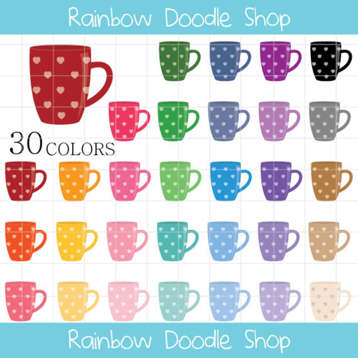 Mug Clipart, Digital Mugs, Coffee Mugs Clip Art, Heart Printed Cups ...