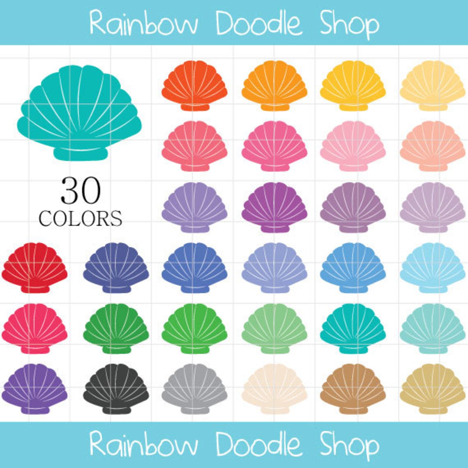 Seashell Clipart, Sea Shells Clip Art, Scallop Seashells, Colorful ...