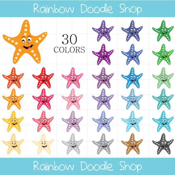 Starfish Clipart, Star Fish Clip Art, Fish Clipart, Colorful Starfish ...