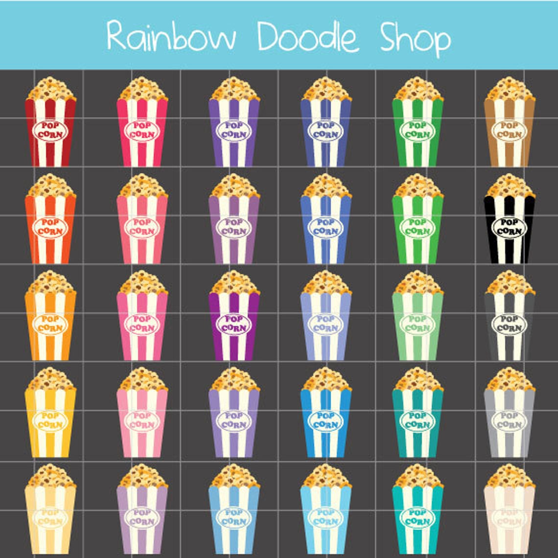 Popcorn Clipart, Popcorn Clip Art, Colorful Popcorn Clipart, Rainbow ...
