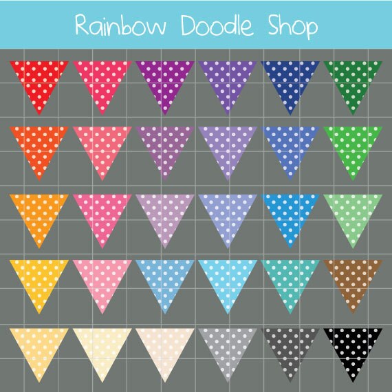 Triangle Flags Clipart, Banners Clip Art, Bunting Flags, Polka Dotted ...