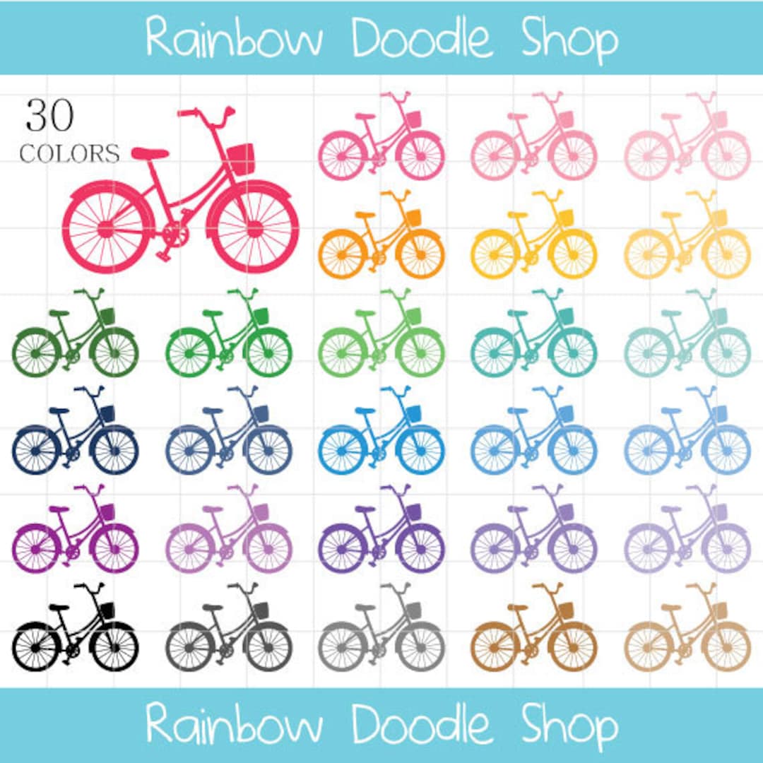 Bicycle Clipart, Bicycle Silhouette Clip Art, Colorful Digital Bicycles ...