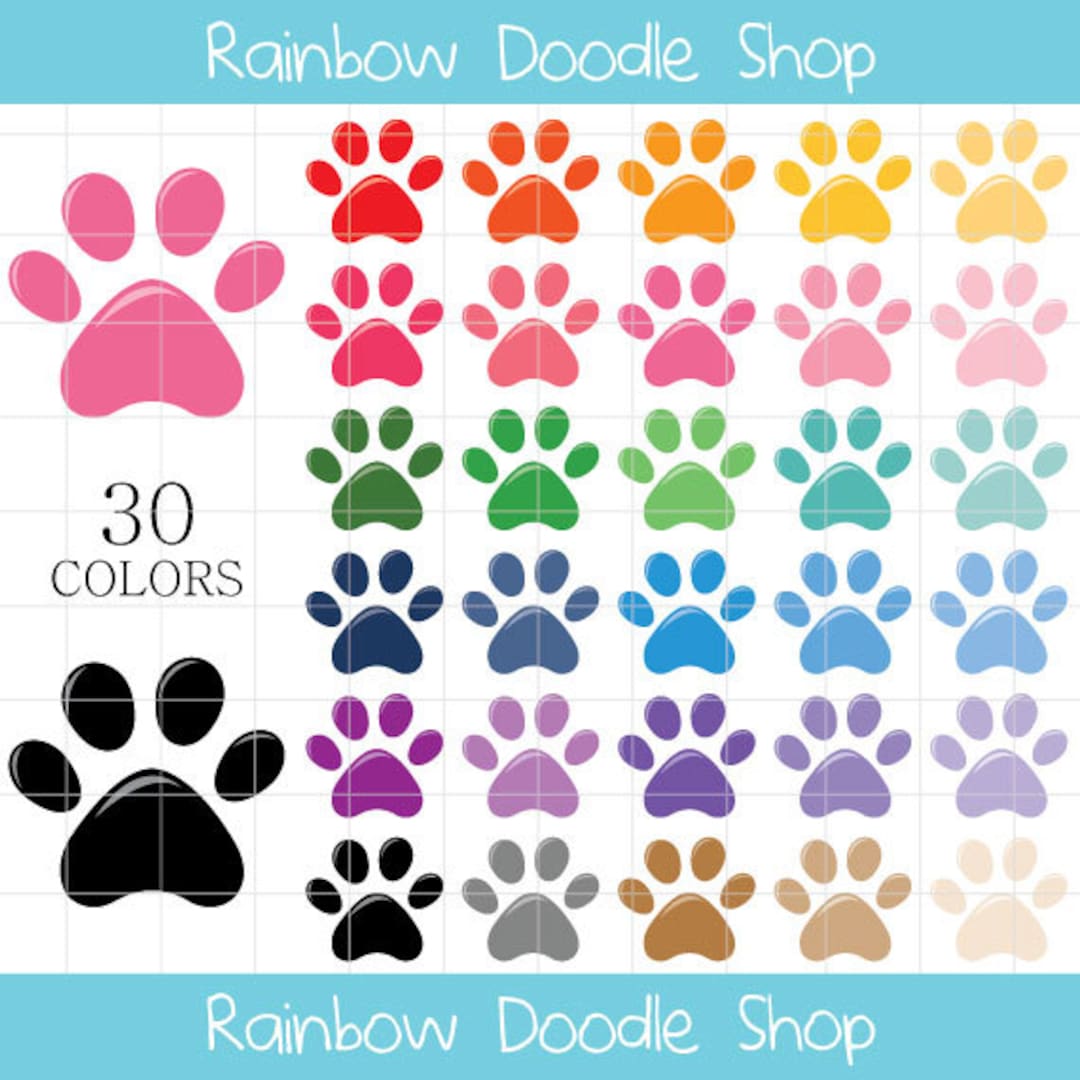 Paw Print Clipart, Colorful Paw Prints, Digital Pet Prints, Dog Paw ...