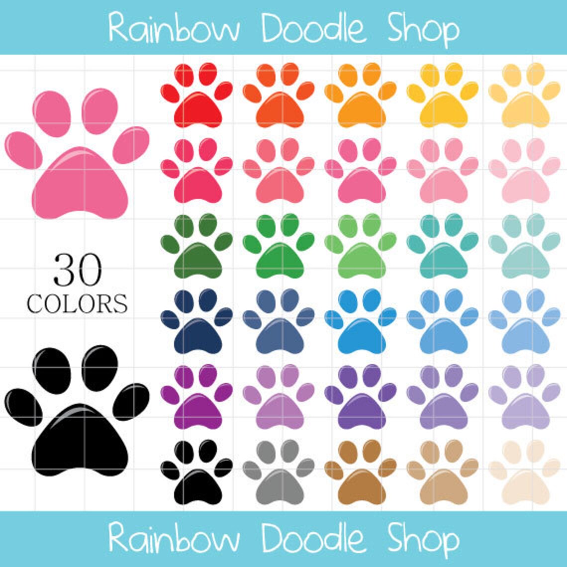 Paw Print Clipart, Colorful Paw Prints, Digital Pet Prints, Dog Paw ...
