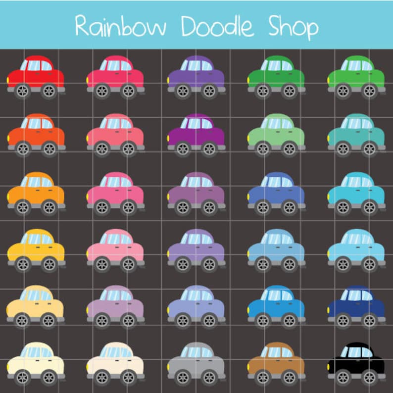 Car Clip Art, Car Clipart, Rainbow Cars Clipart, Cute Cars Digital ...