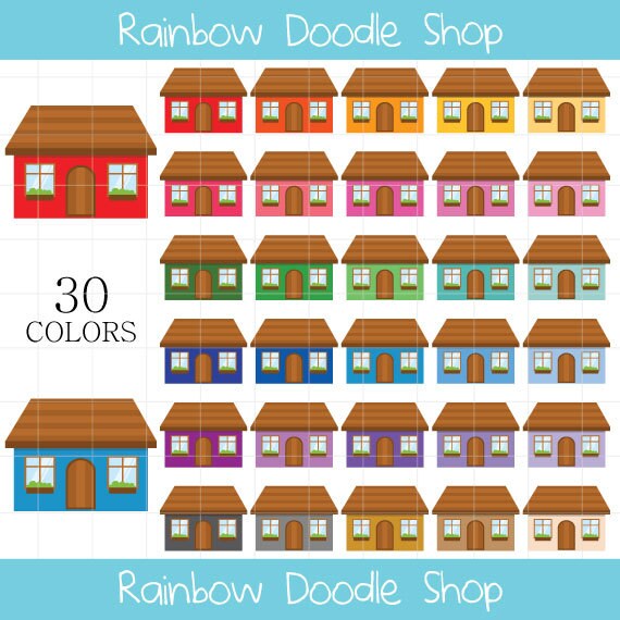 House Clipart, Colorful Houses Clipart, Rainbow Houses Clipart, Houses ...