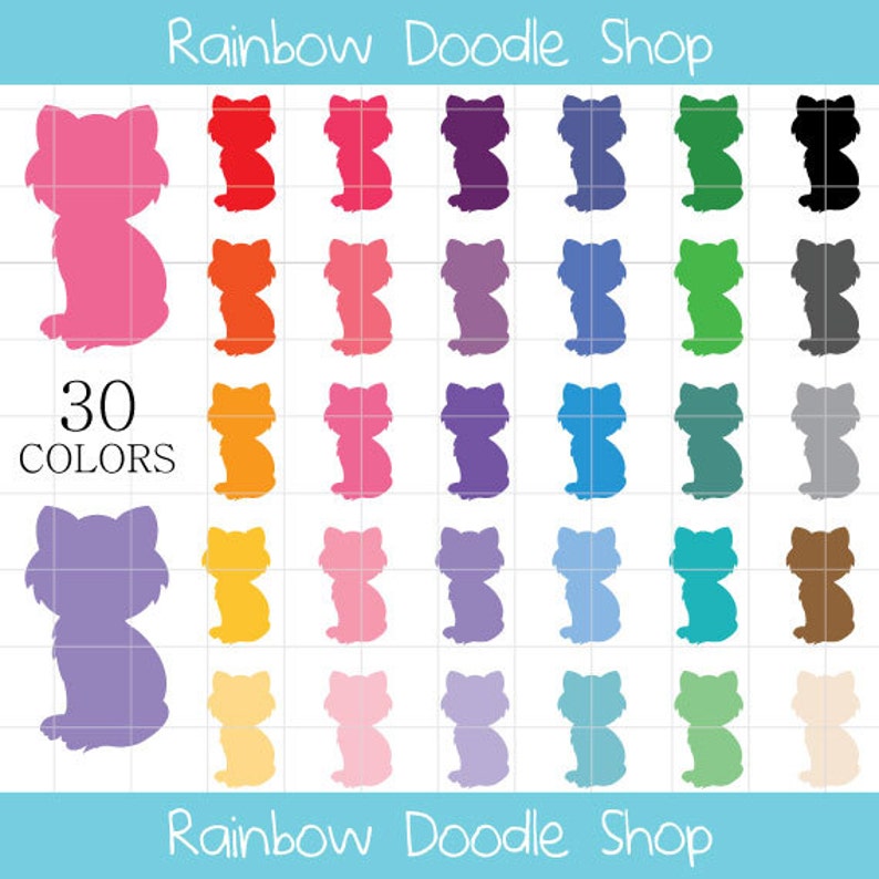 Cat Silhouette Clipart, Cat Clip Art, Cat Shadows Clipart, Colorful ...