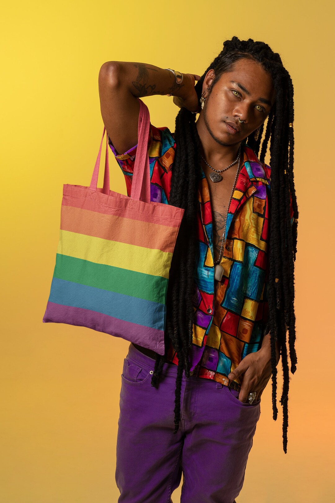 Custom Rainbow Tote Bag, LGBTQ Pride Flag Shopping Shoulder Bags, 100% ...