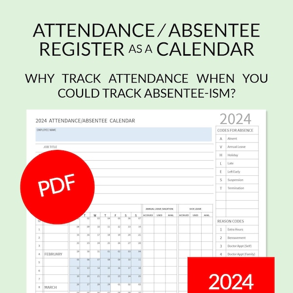 2024 Attendance Calendar - Etsy
