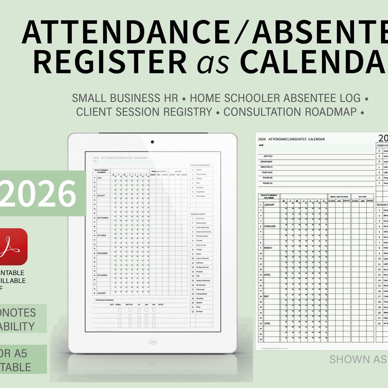 2026 Attendance Calendar - Etsy