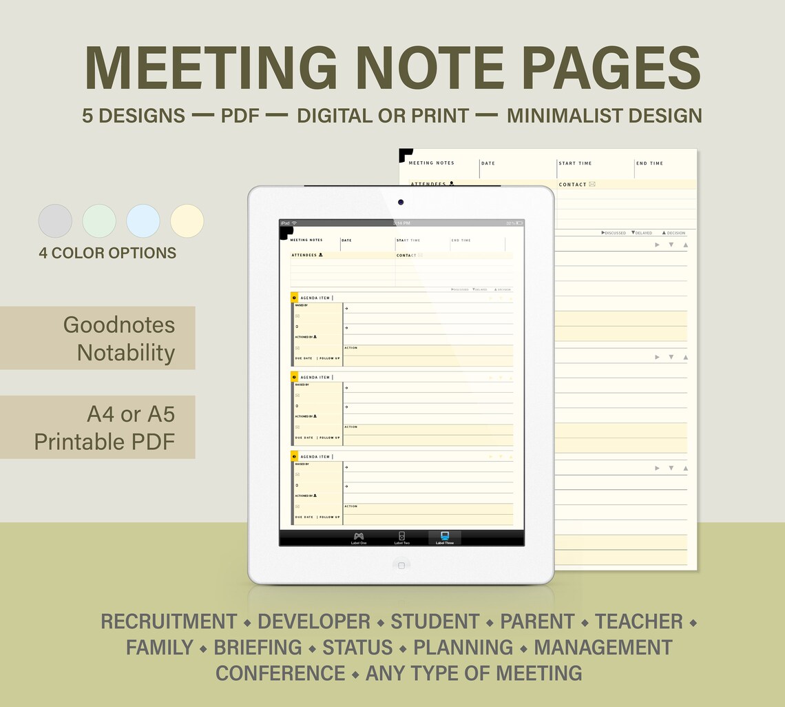 PRINTABLE/DIGITAL Meeting Notes, Agenda, Record for Small Businesses ...