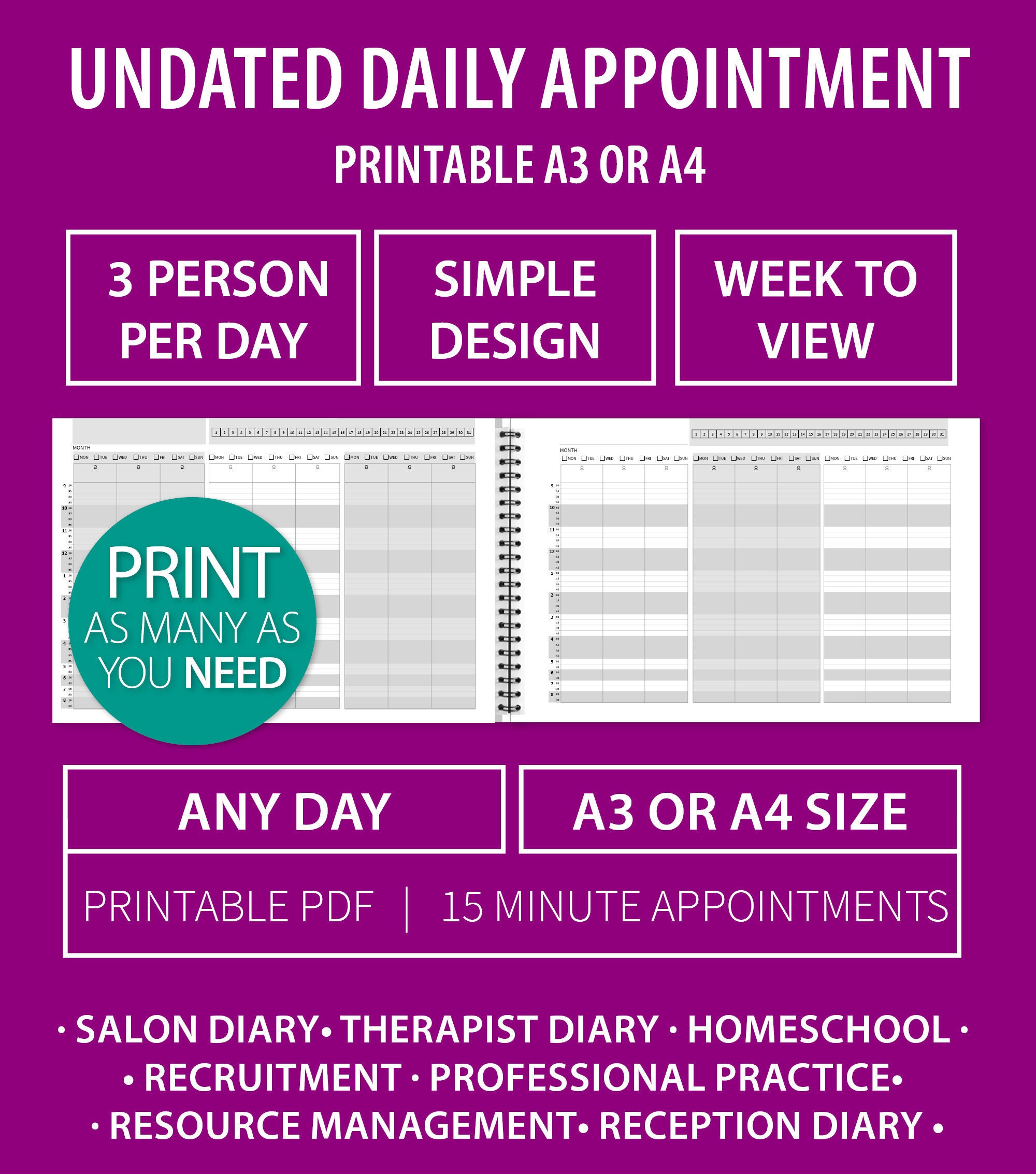 Printable Undated 3 Column Daily Planner Appointment Sheet, 6 Days to ...