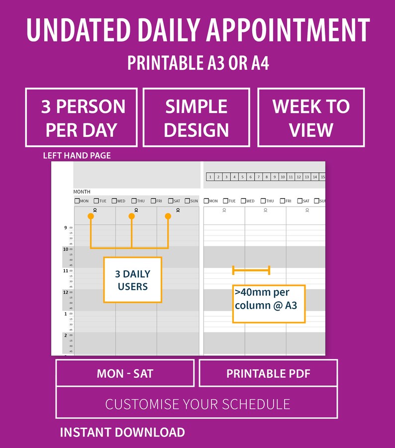 Printable Undated 3 Column Daily Planner Appointment Sheet, 6 Days to ...