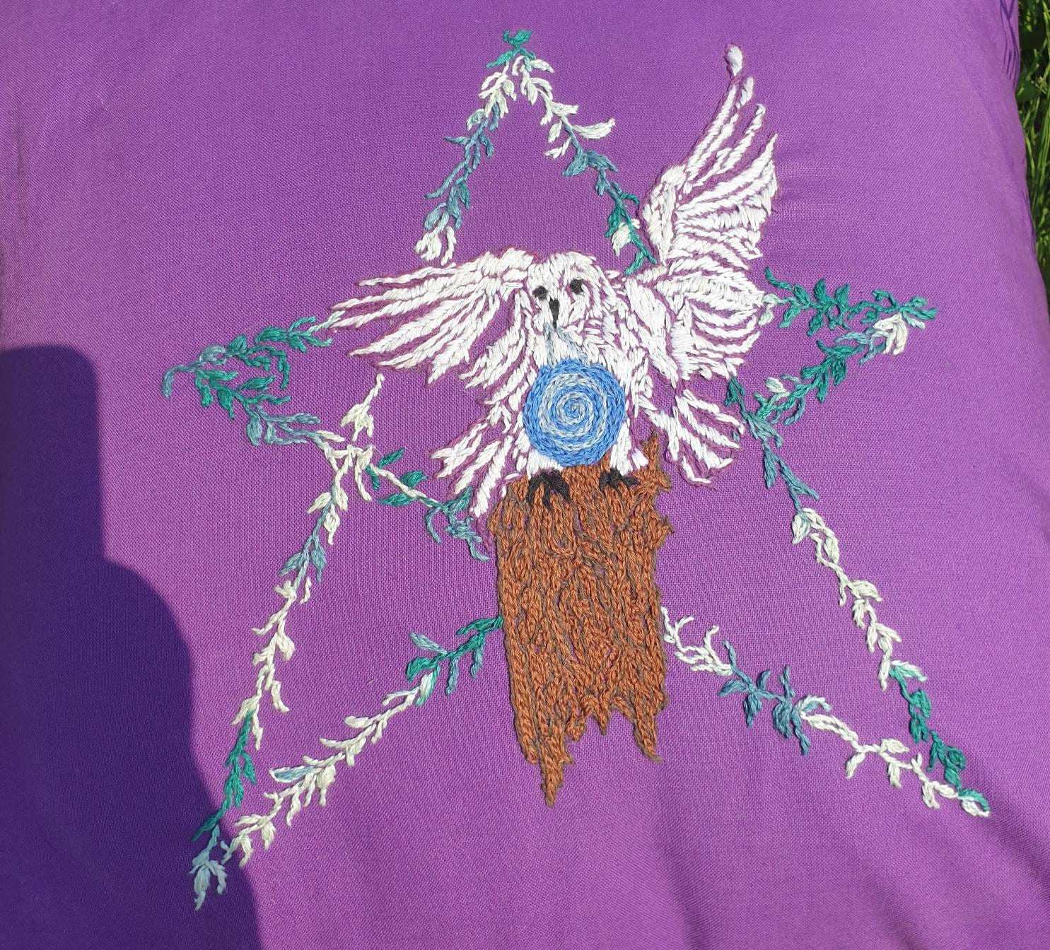 Purple Cushion With Embroidered White Owl Pagan Motif - Etsy