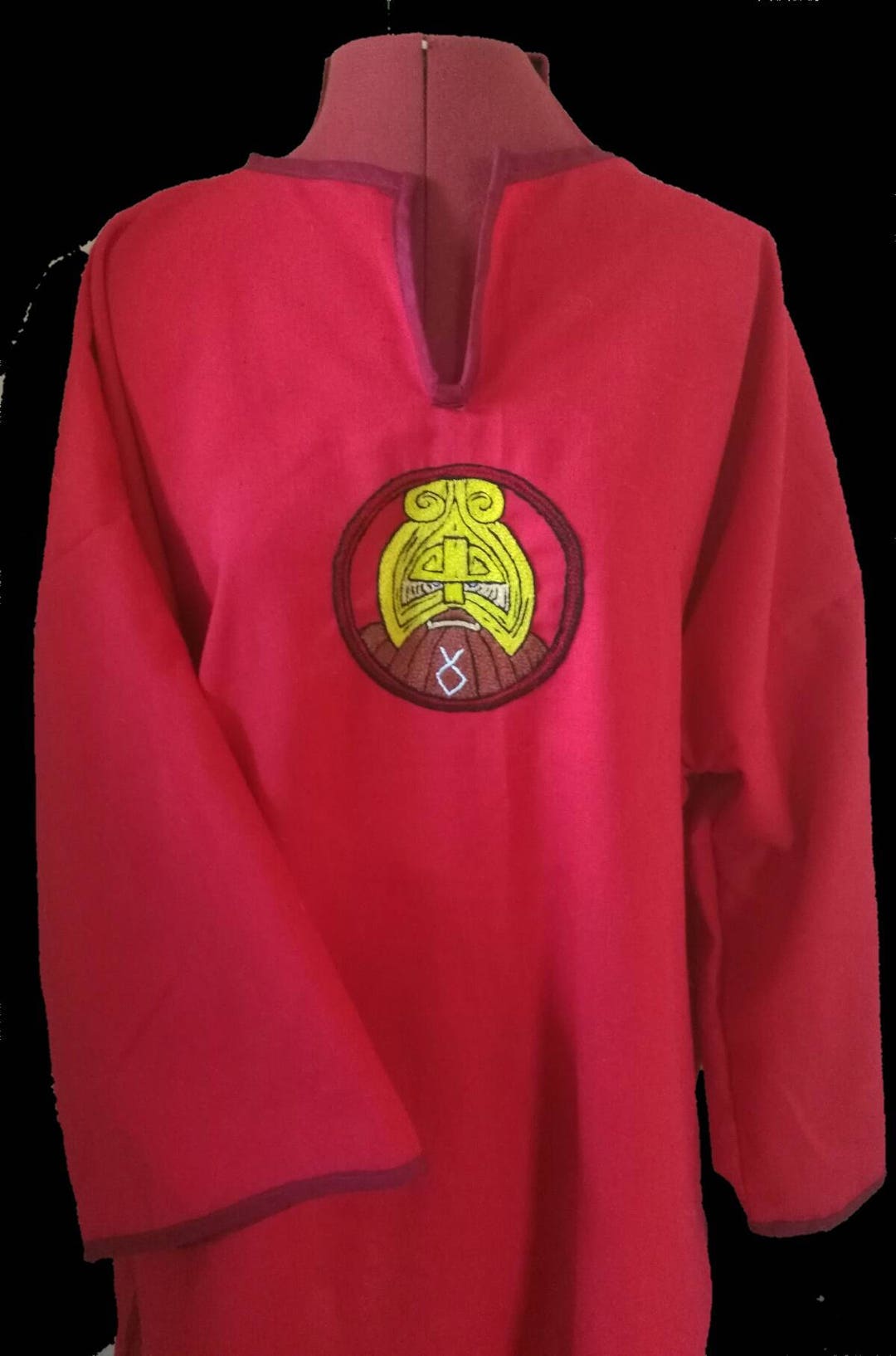 Red Linen Tunic With Dwarven Motif LARP Costume - Etsy