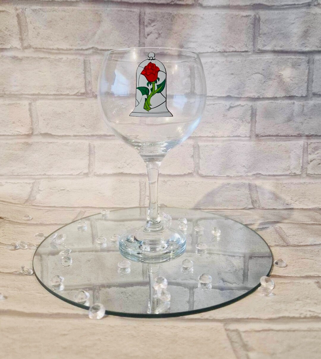 Disney BATB Rose Inspired Wine Glass / Hand Decorated / Permanent Vinyl ...