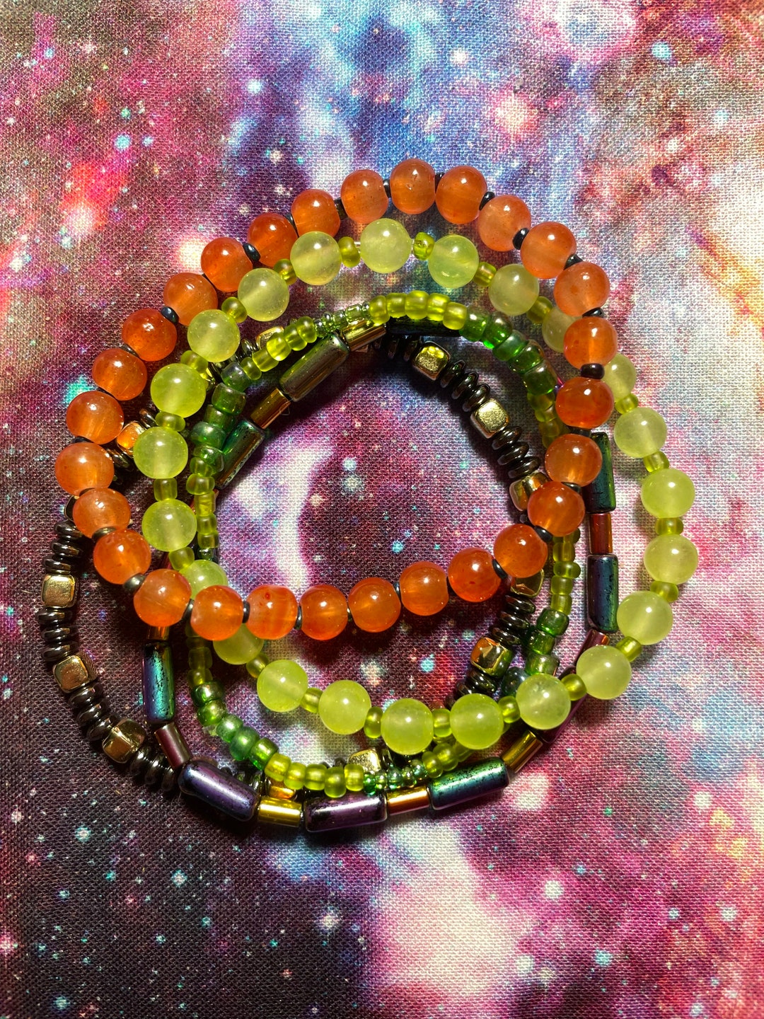 HANDMADE 5 Strand Natural Orange Topaz, Chalcedony, Hematite Beaded ...