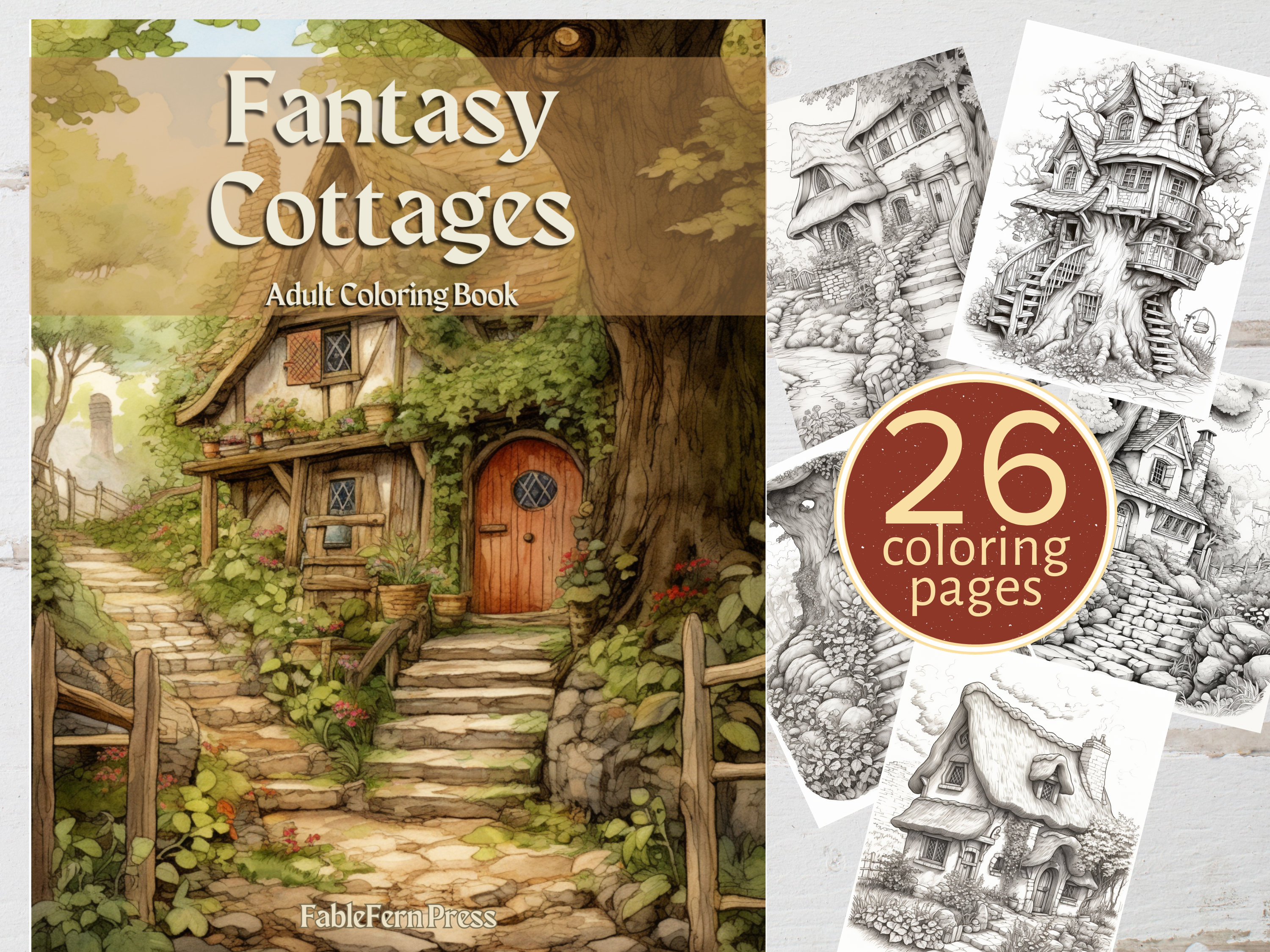 Fantasy Cottages Coloring Pages, 26 Full-page Illustrations in ...