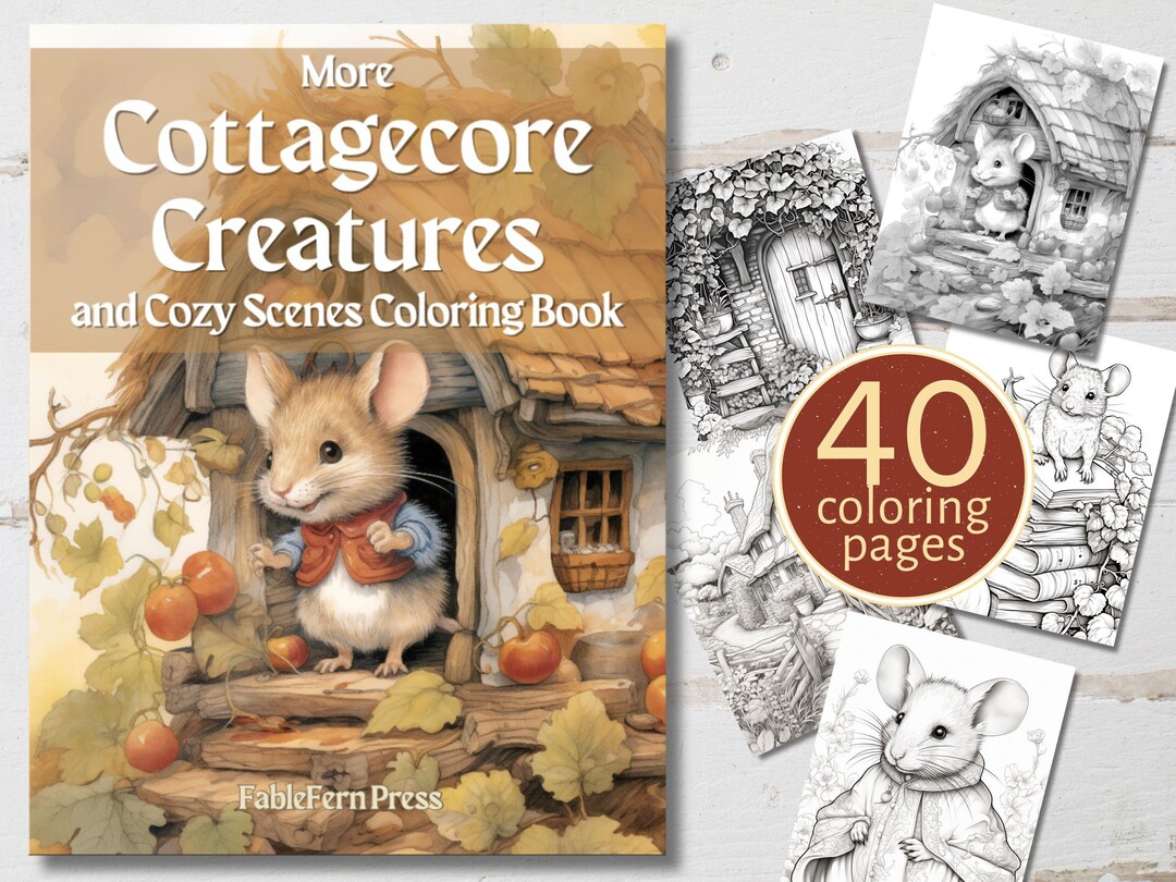 More Cottagecore Creatures Coloring Book: Over 40 Whimsical Grayscale ...