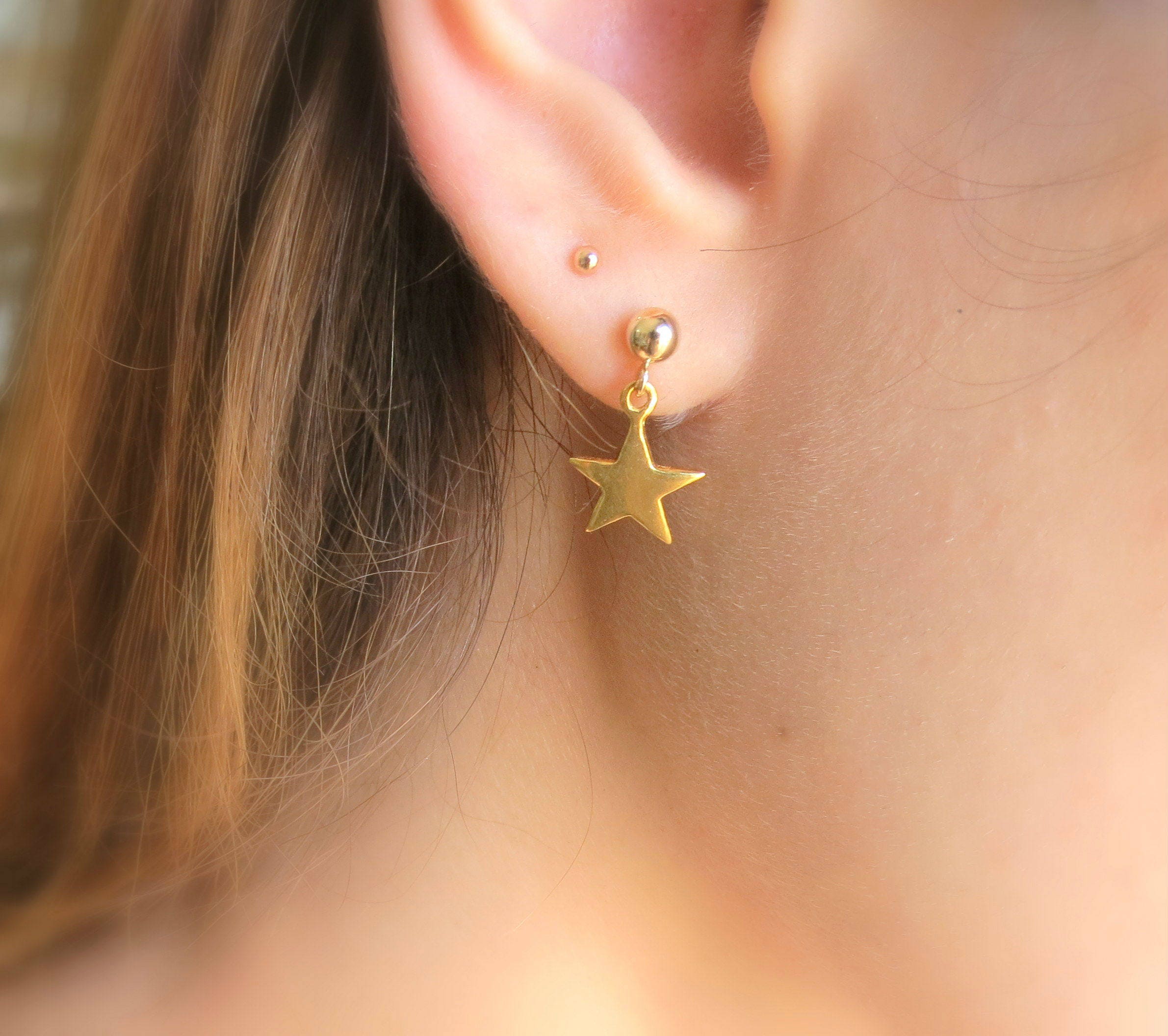 Stars Earrings Gold Filled Star Stud Earrings Dangle Stars | Etsy