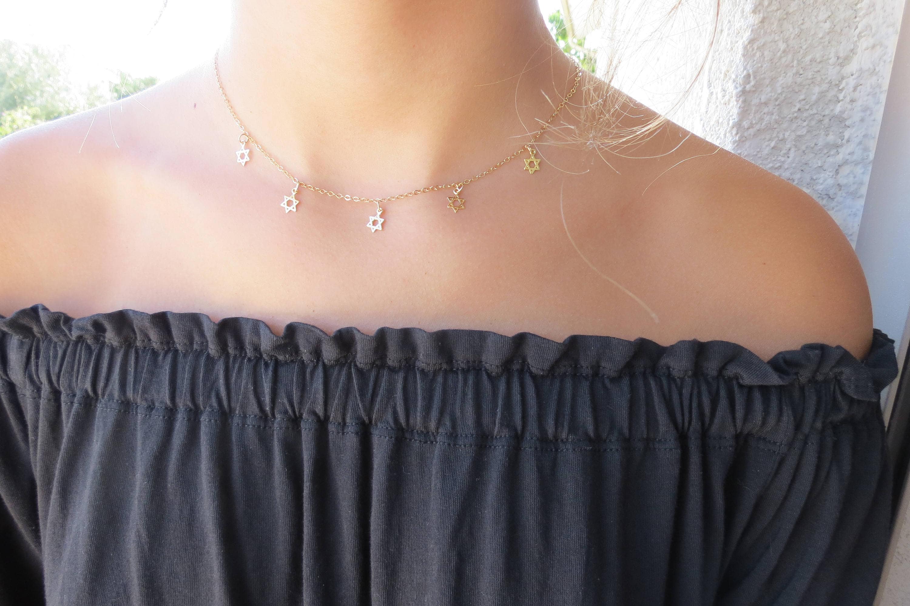 Star of David Necklace, Gold Star of David Choker Necklace, Tiny Star ...