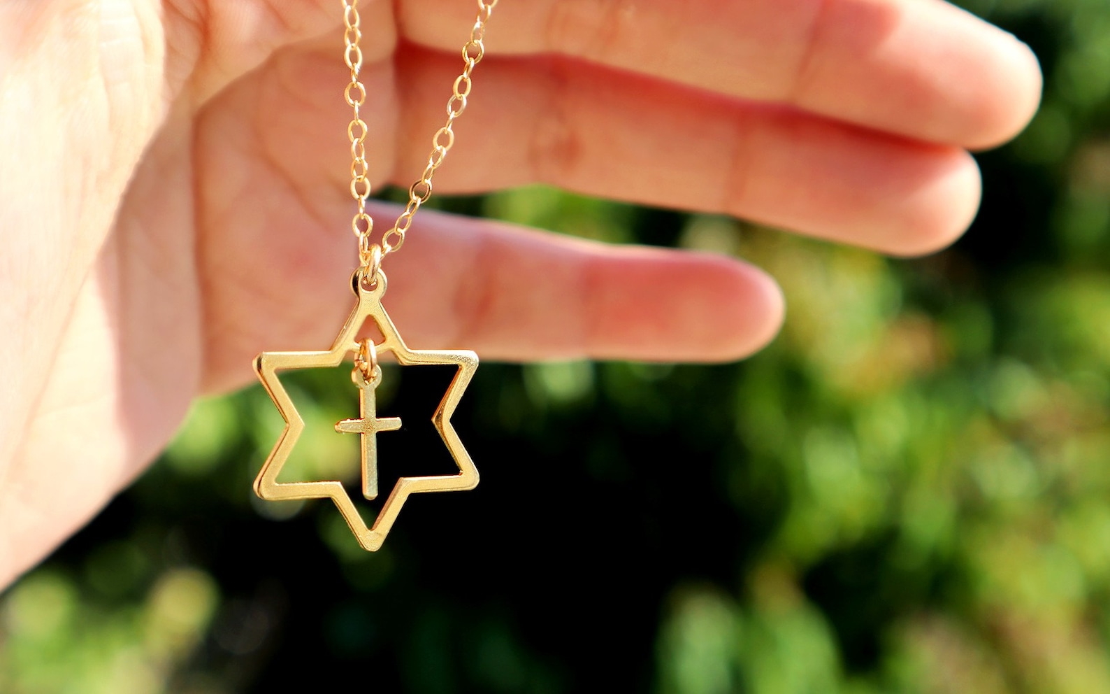 Gold Messianic Star of David Cross Necklace, Cross With Magen David ...