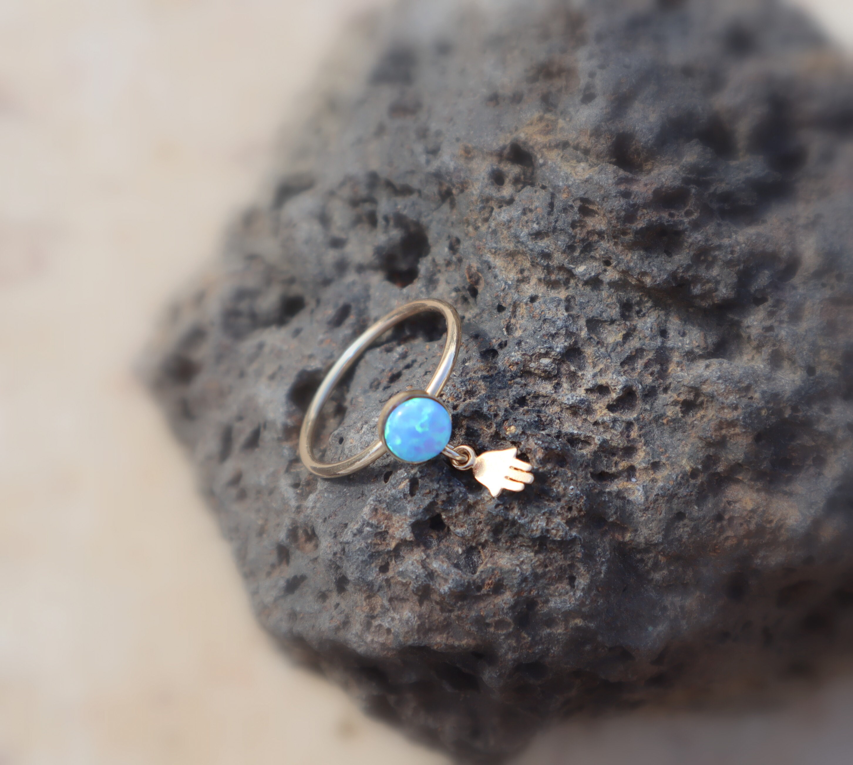 Opal Hamsa Ring Gold Filled Hamsa Ring Evil Eye Stacking | Etsy