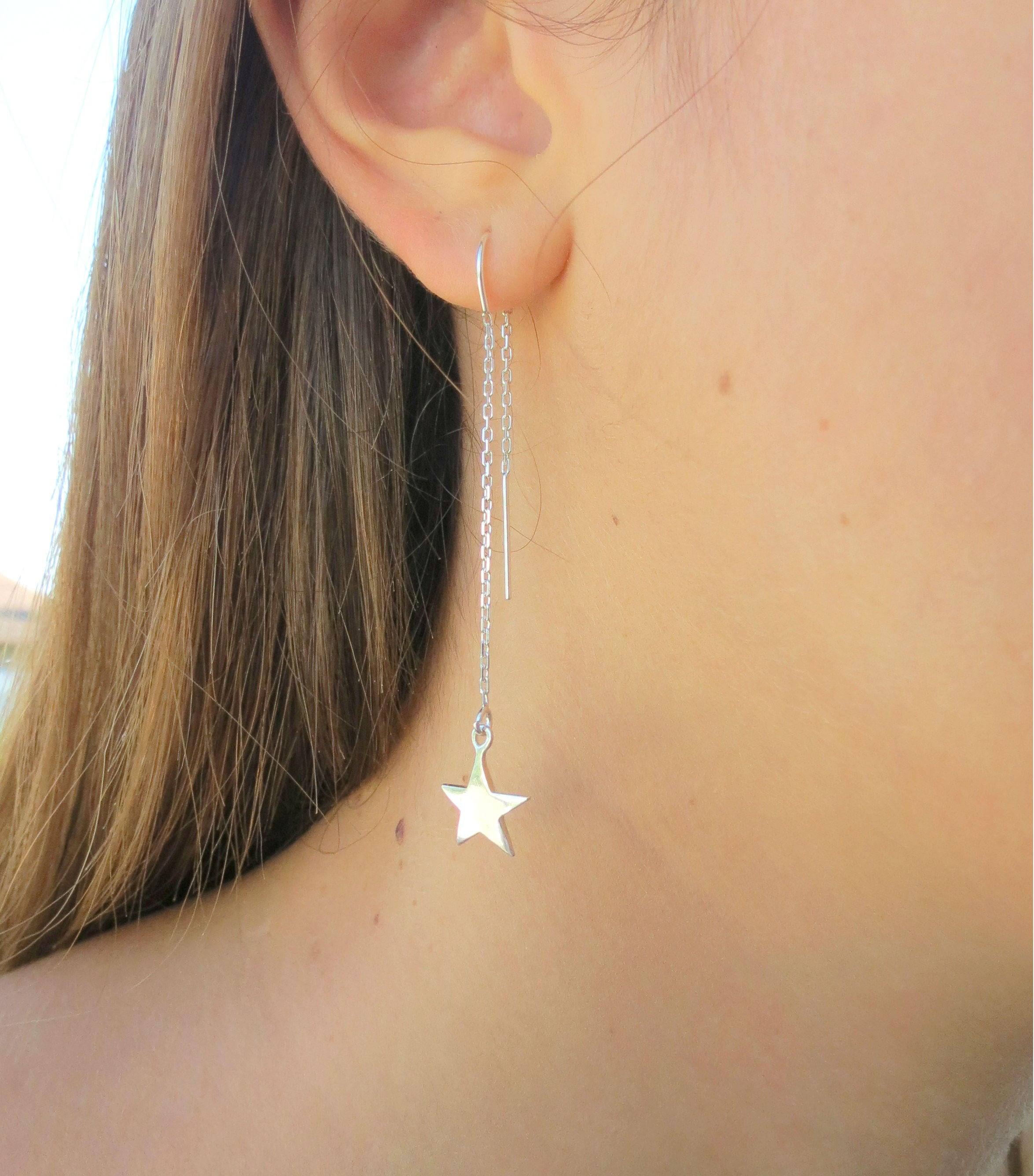 Star Thread Earrings Gold Filled Threader Earrings Stars | Etsy