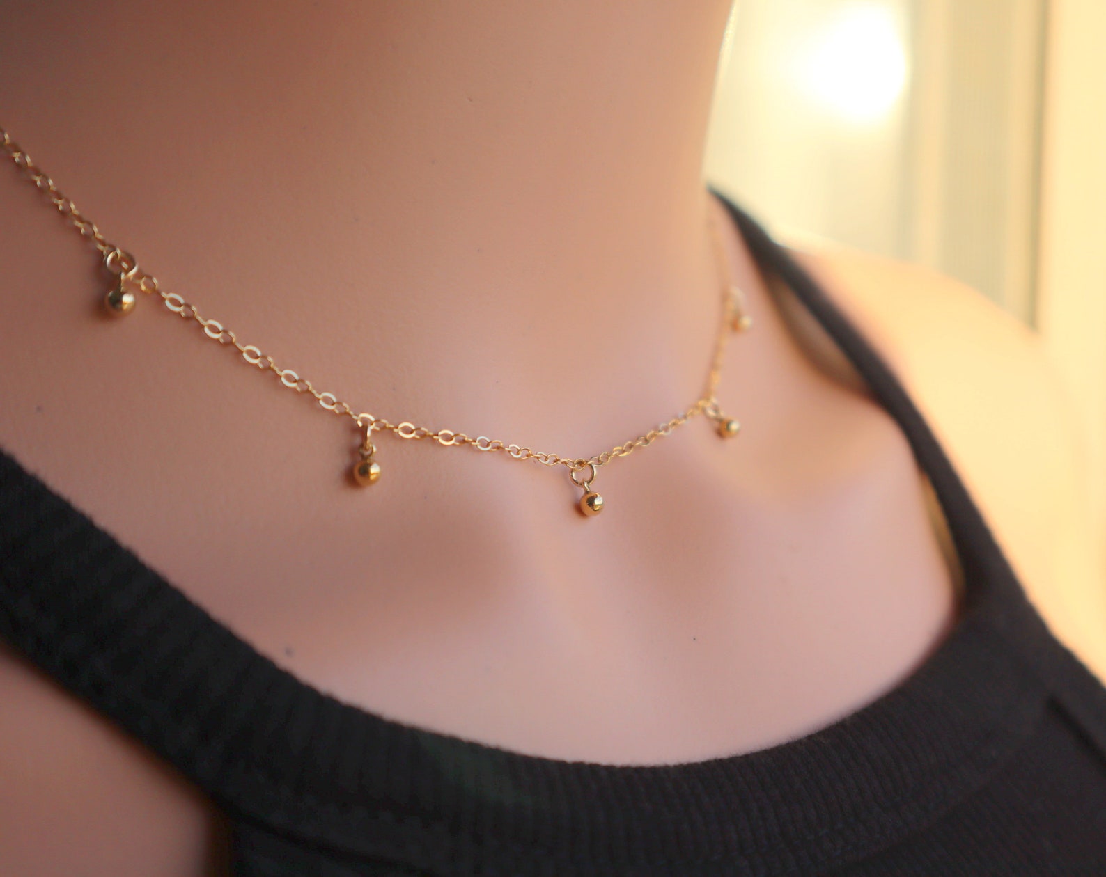 Minimalist Dangling Tiny Balls Choker Necklace Tiny Beads - Etsy