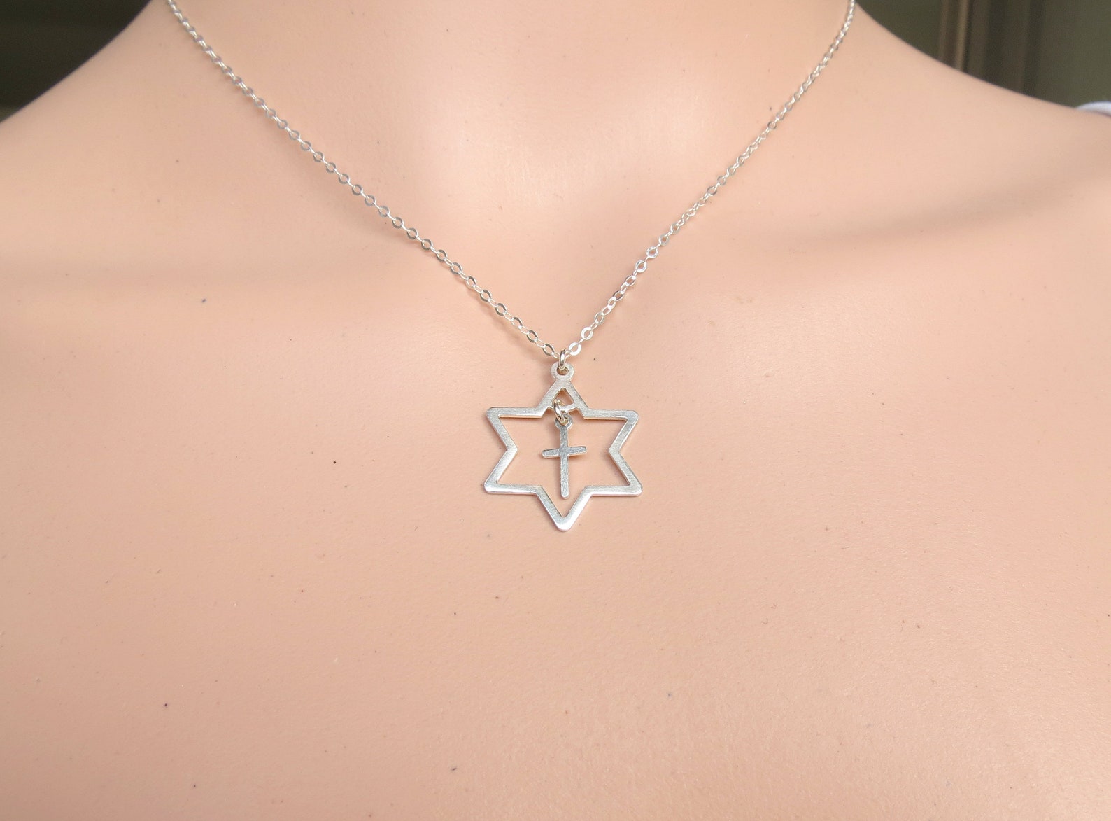 Gold Messianic Star of David Cross Necklace, Cross With Magen David ...